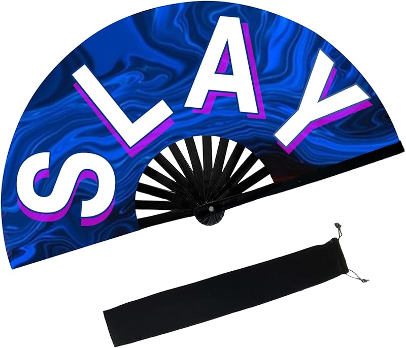 dmjuncong Large Folding Hand Rave Fan,Clack Handheld with Fan Bag,for ...