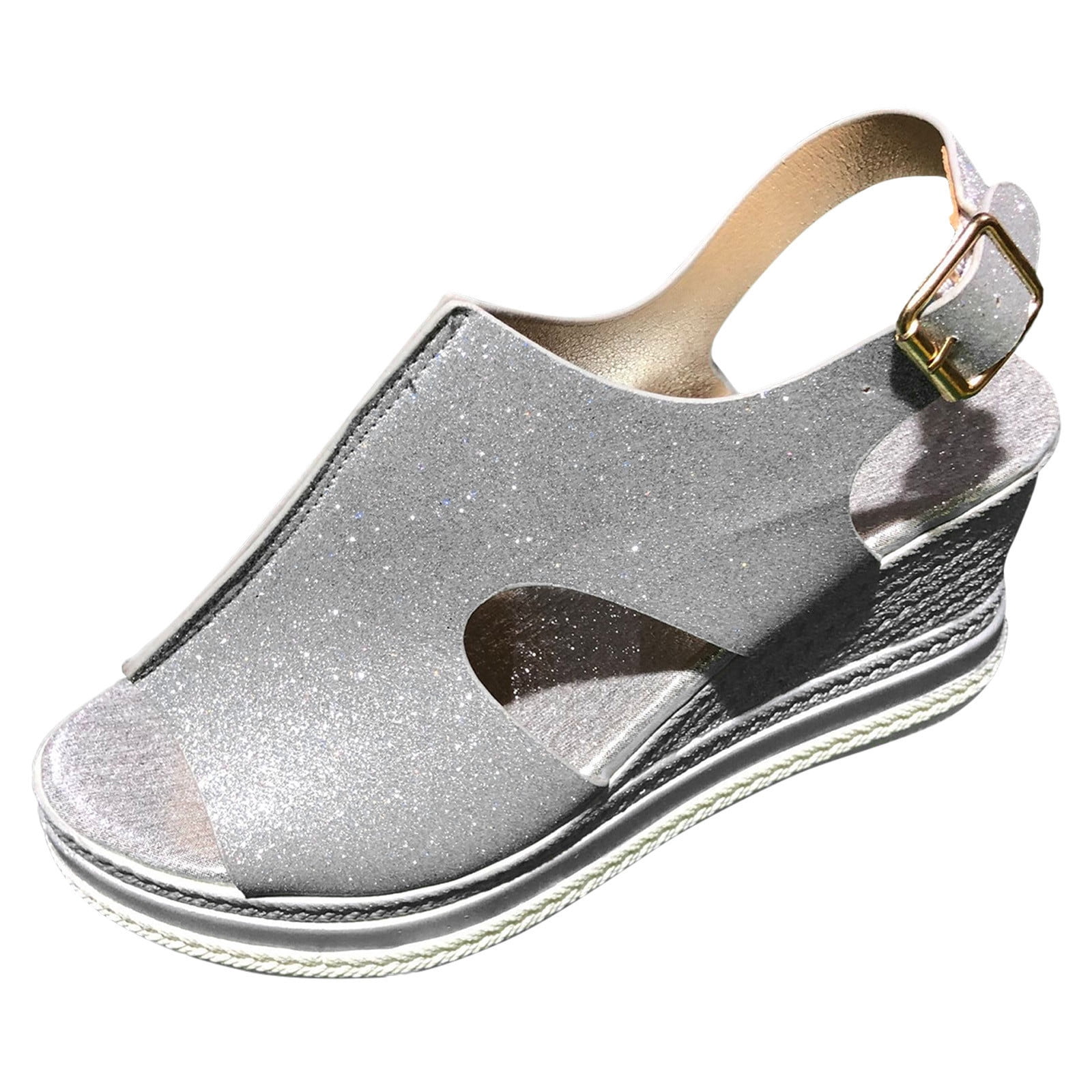 dmqupv Lace up Sandals for Women Flat Sequin Leather Open Toe Buckle ...