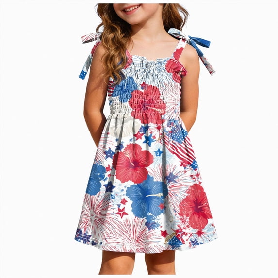 dmqupv Red White Blue Dress Girls 4th of July Outfit American Flag Dres ...