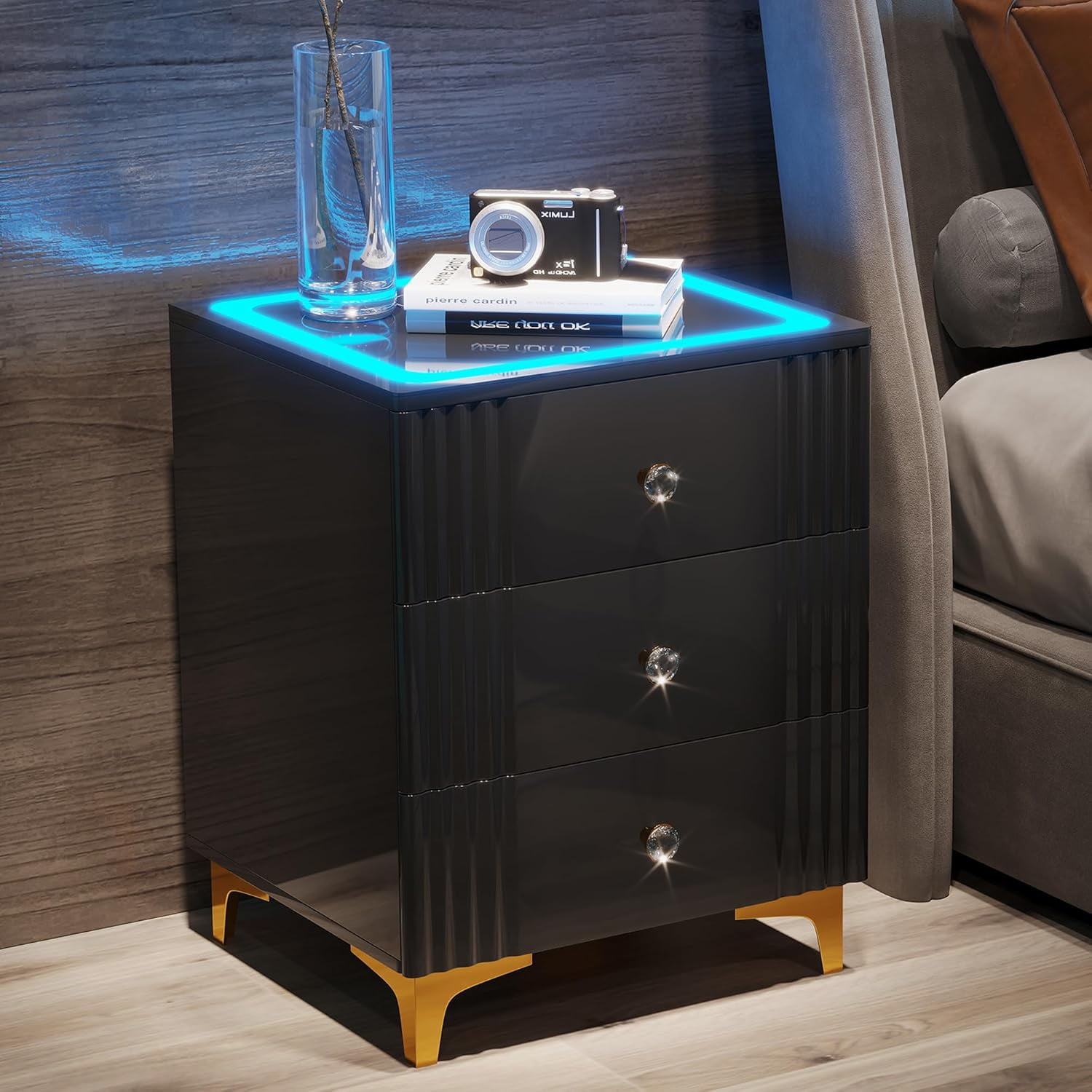 dnbss Nightstand with Wireless Charging Station, Smart Gloss Night ...