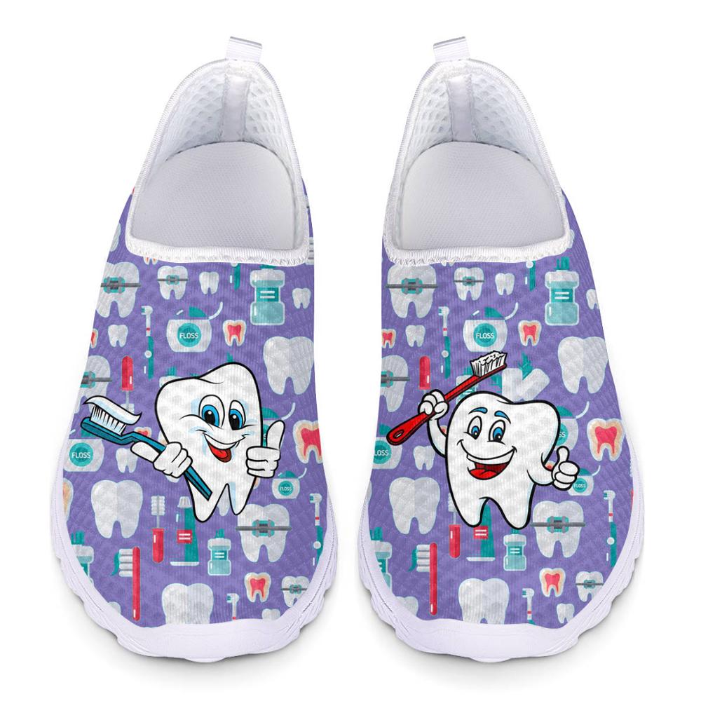 doginthehole Cute Cartoon Tooth Print Women's Shoes Dentist Mesh Ladies ...