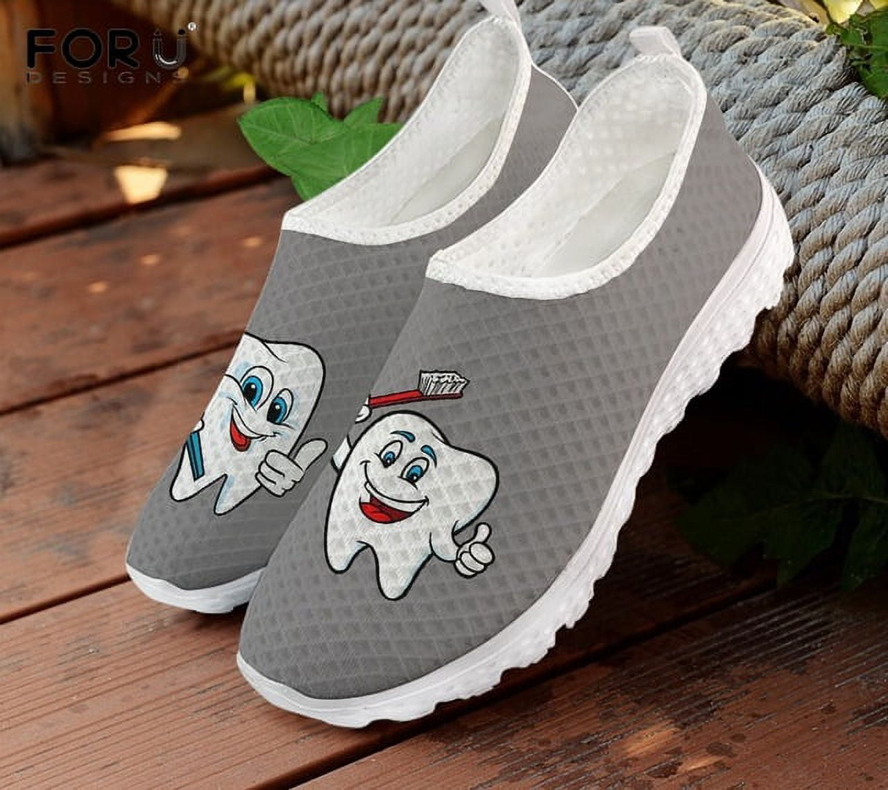 doginthehole Cute Cartoon Tooth Print Women's Shoes Dentist Mesh Ladies ...
