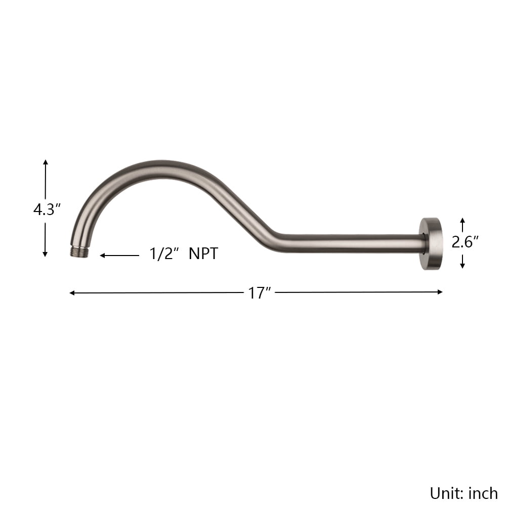 dokea 17” Brushed Nickel Shower Arm with Flange - SUS304 Stainless ...