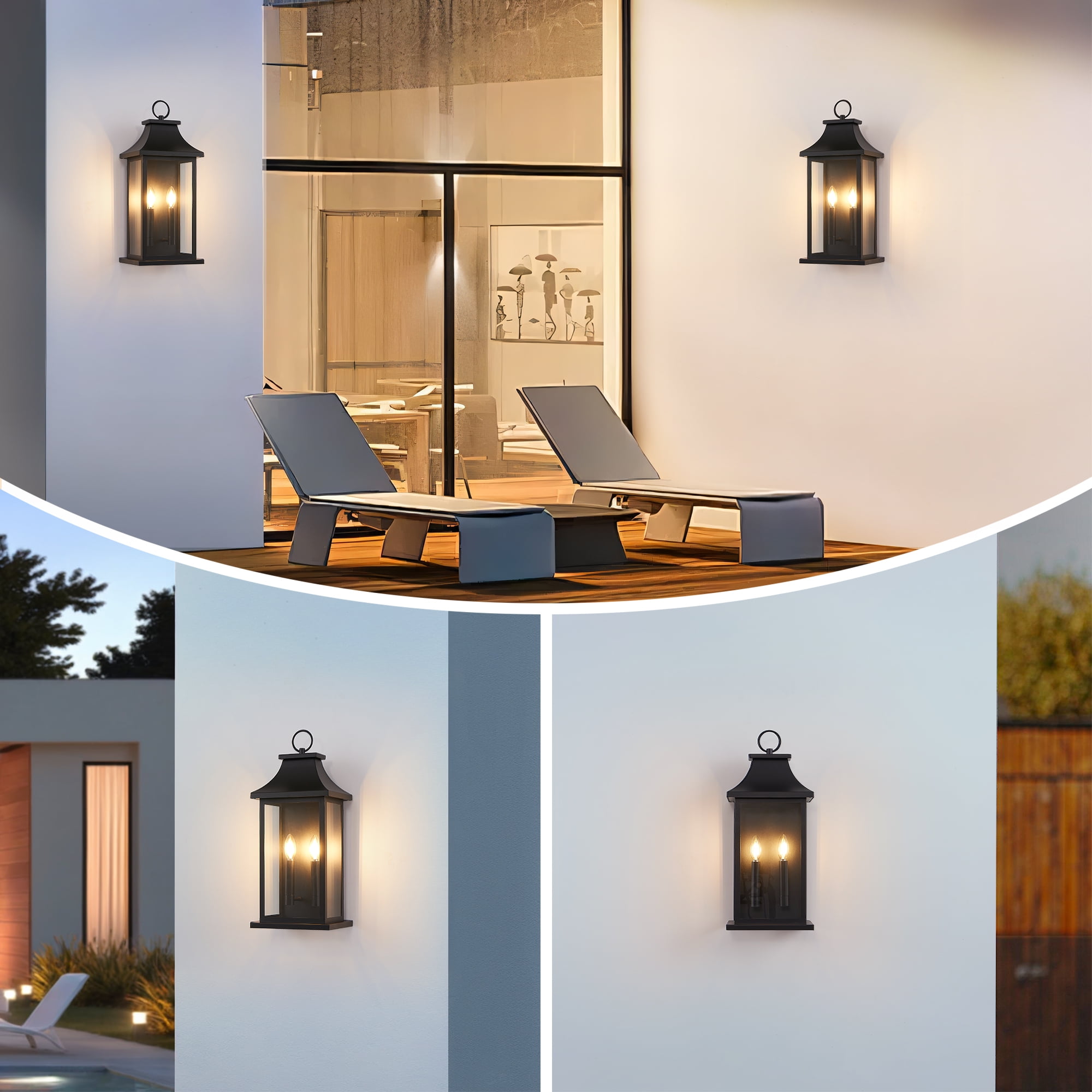 dokea 2-Light Outdoor Wall Lantern, 22” Large Black Sconce with Glass ...