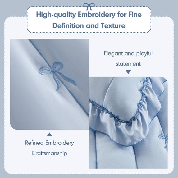 dokea 2 Piece Twin/Twin XL Quilt Mini Set - Microfiber Bow Embroidery ...