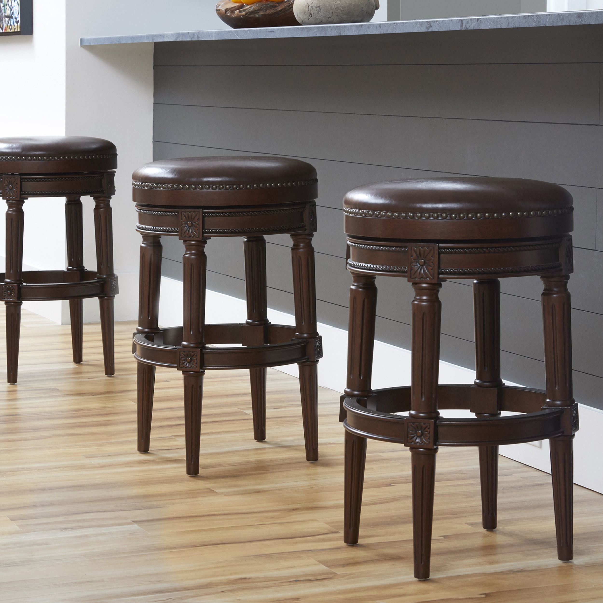 dokea 31in Bar Height Swivel Barstool - Wood & Faux Leather - Dark ...