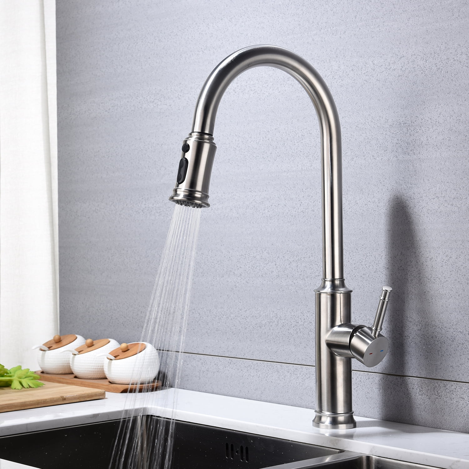 dokea Kitchen Faucet with Pull Out Spray - Chrome Finish - Walmart.com