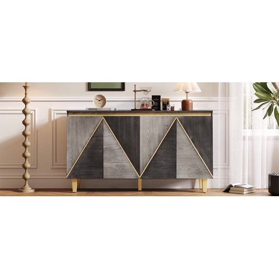 dokea TREXM 60” Retro Buffet Cabinet - 4 Door Sideboard Storage - Light ...
