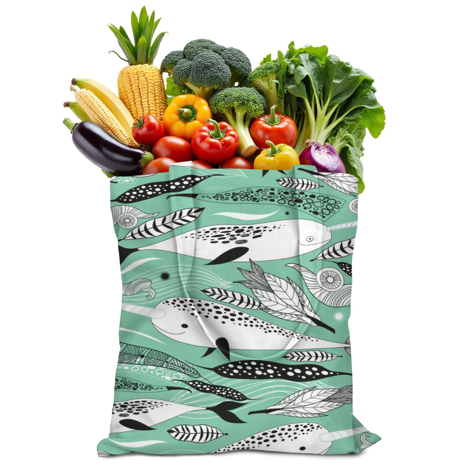 dolphin Nautical Canvas Tote Bag with Cute Underwater Marine Life and ...