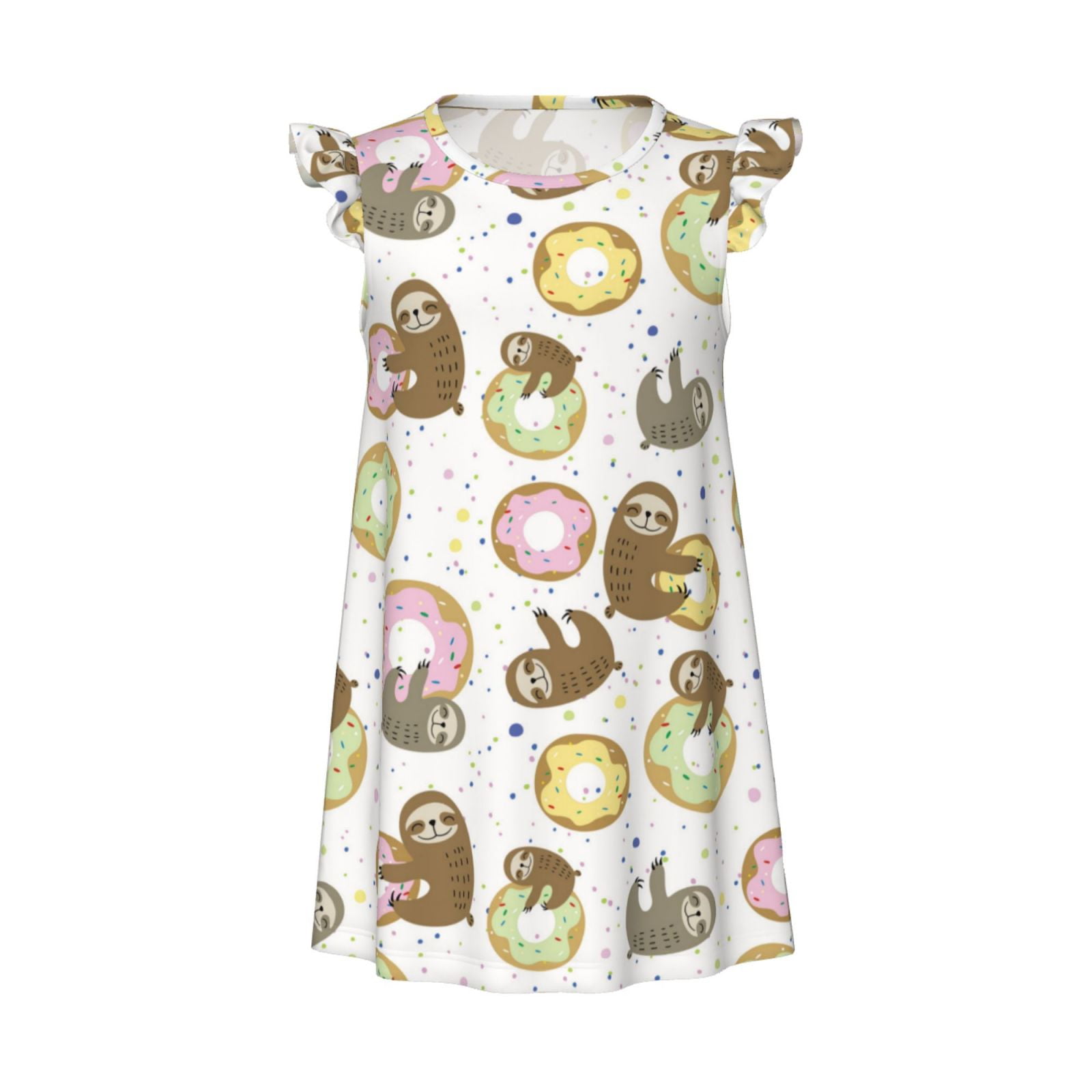 donut sloth Girls Nightgowns, Short Sleeves Dress Girls Sleepwear ...