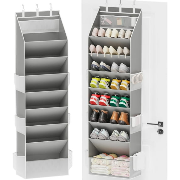 Over the door shoe rack, hanging shoe organizer with 8 tiers, holds 16 ...