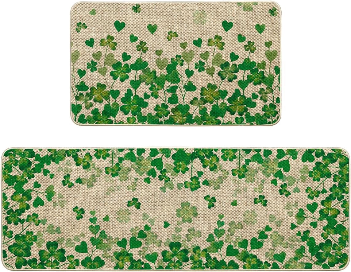 doreo Shamrock Clover St. Patrick''s Day Kitchen Mats Set of 2, Home ...