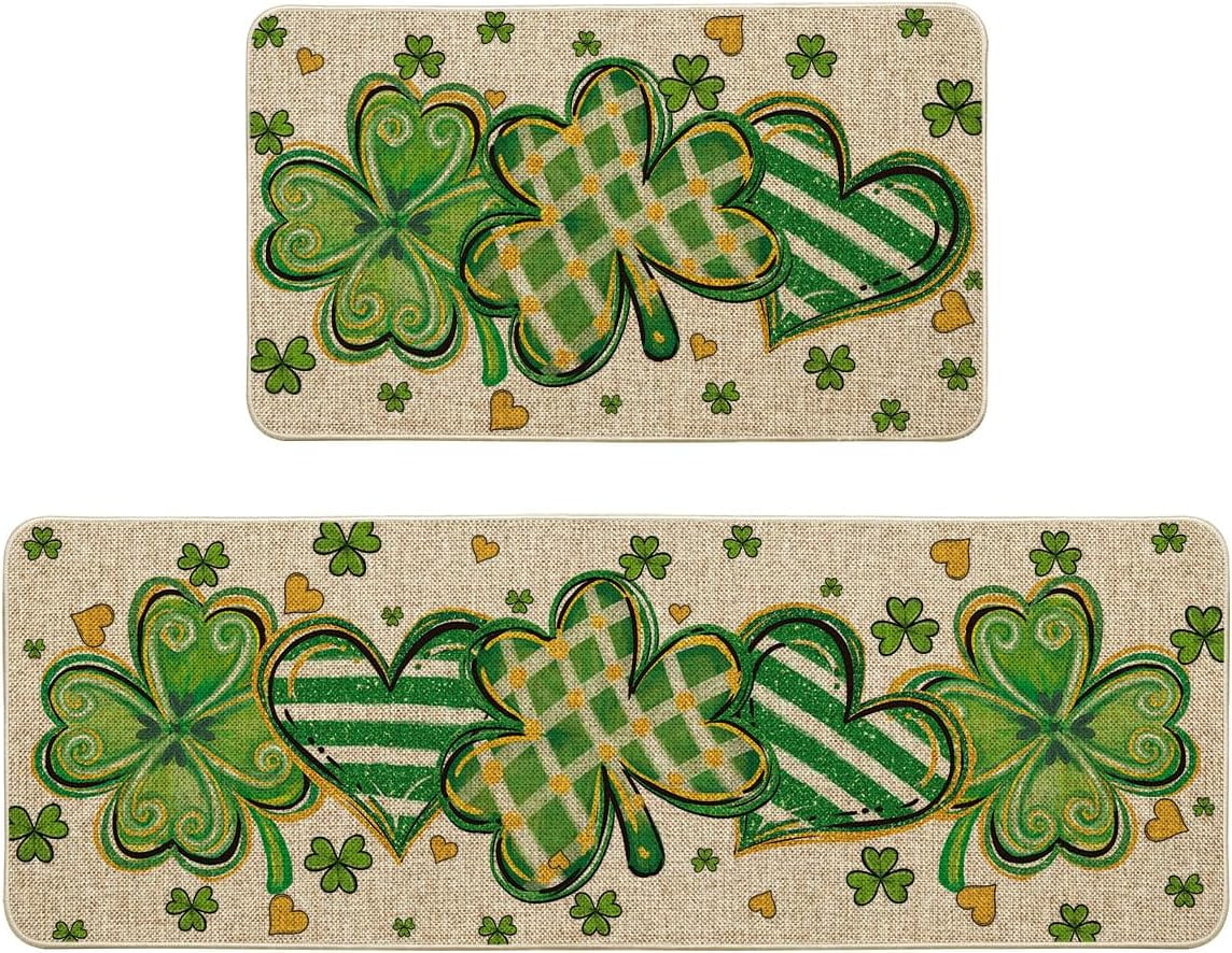 doreo Shamrock Heart St. Patrick''s Day Kitchen Mats Set of 2, Home ...