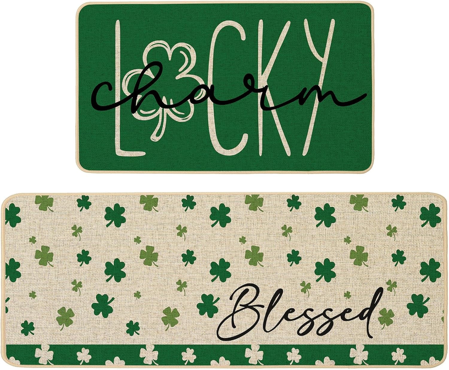 doreo St. Patrick''s Day Kitchen Mats Rug Set of 2,Lucky Green Clover ...