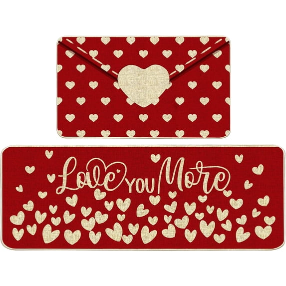 doreo Valentines Day Kitchen Rugs and Mats Set of 2, Red Love Kitchen ...
