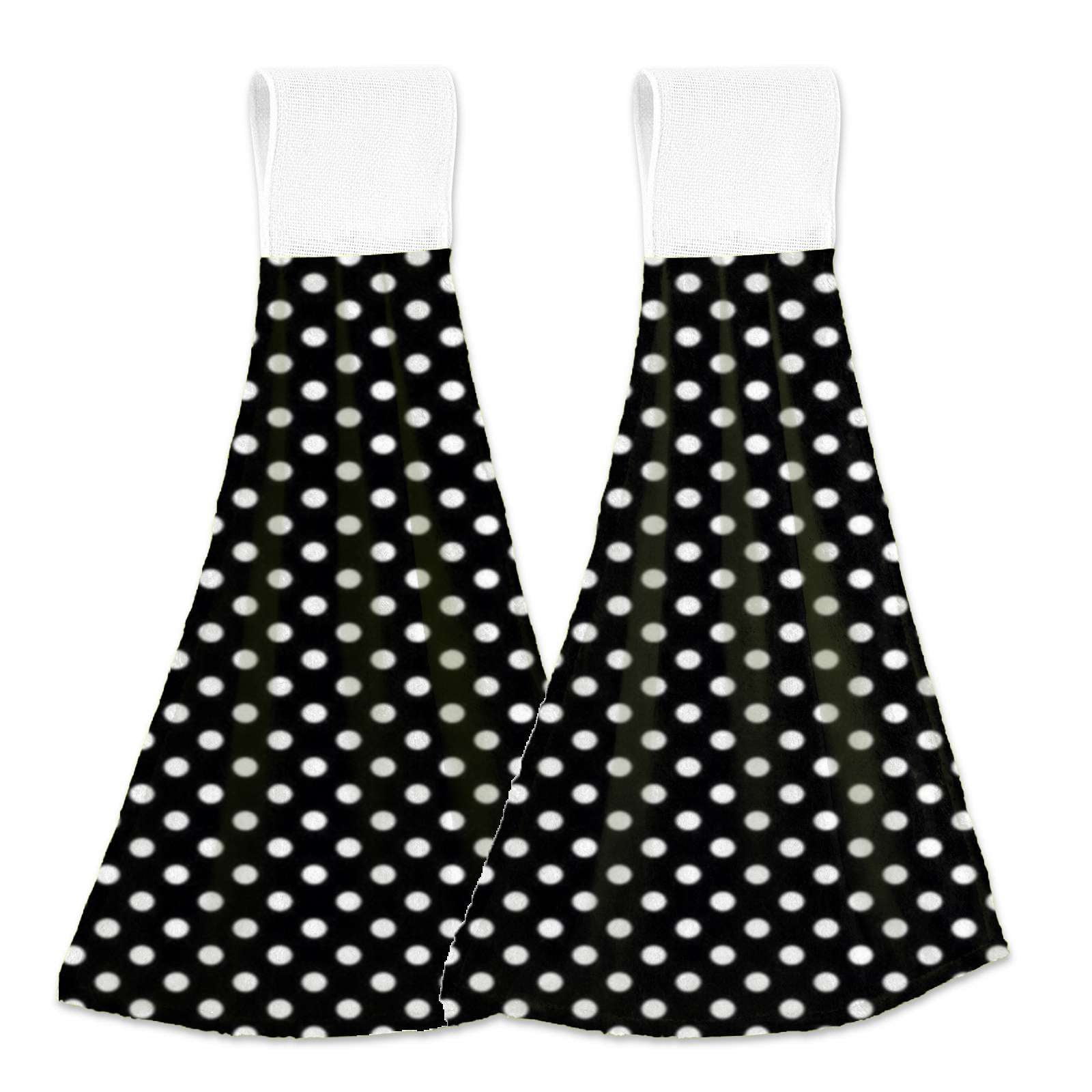 dot pattern black white Hanging Kitchen Hand Towels Sets with Loop Hand ...