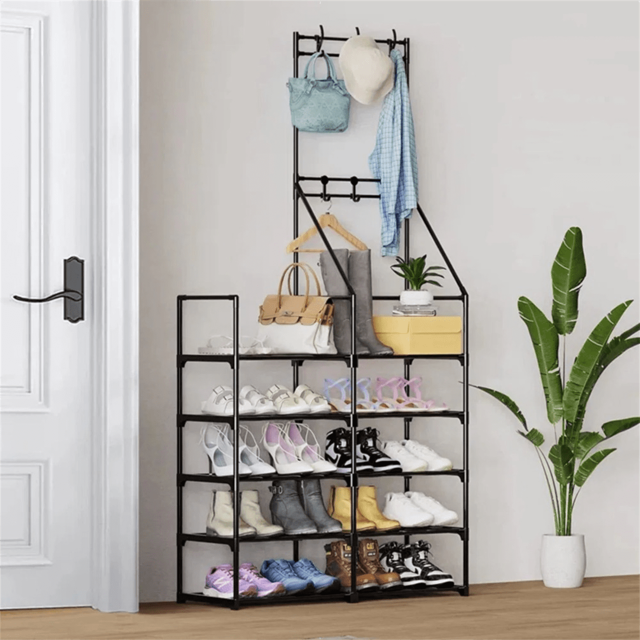 The double-row single-hanging hat and shoe rack, featuring a unique ...