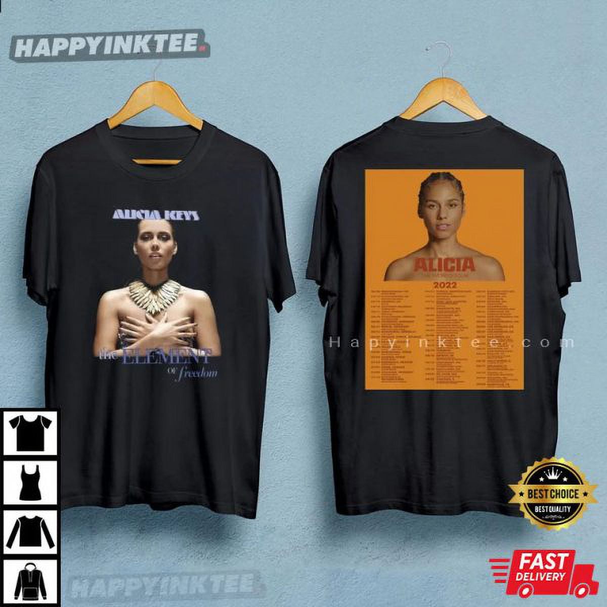 double-sided t-shirt Ideal for music events, Alicia Keys The World Tour ...