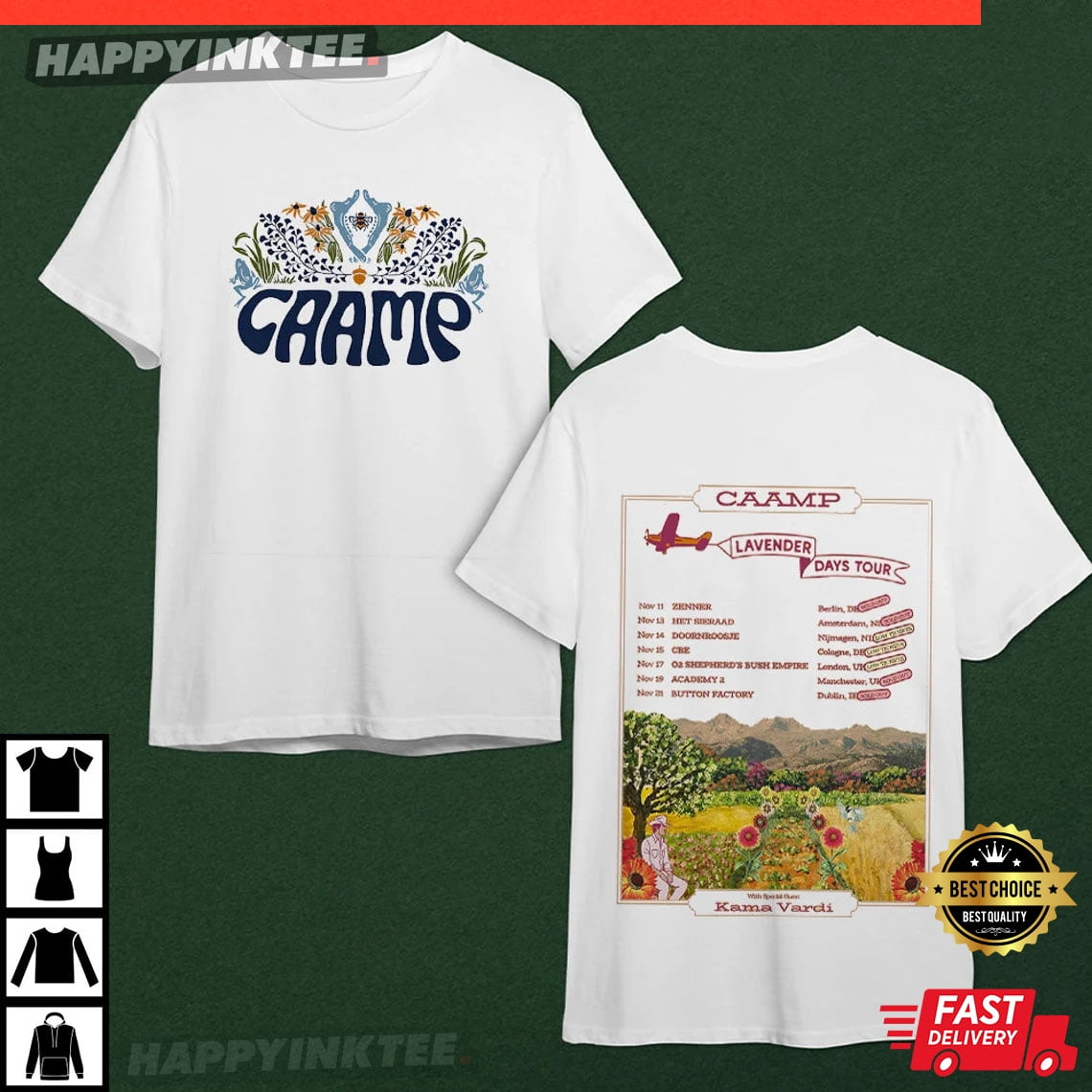 double-sided t-shirt Ideal for music events, Caamp Band Fall Lavender ...