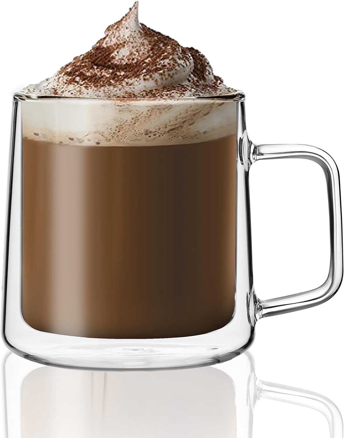 Double Wall Glass Coffee Mugs 15.2oz(450ml),Large Clear Insulated Glass ...