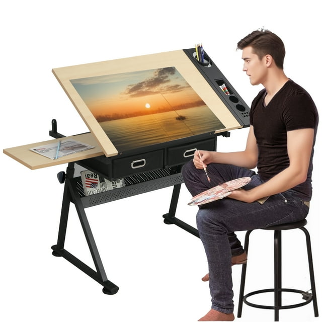 drafting table,adjustable art desk, Drawing desk with stools and ...