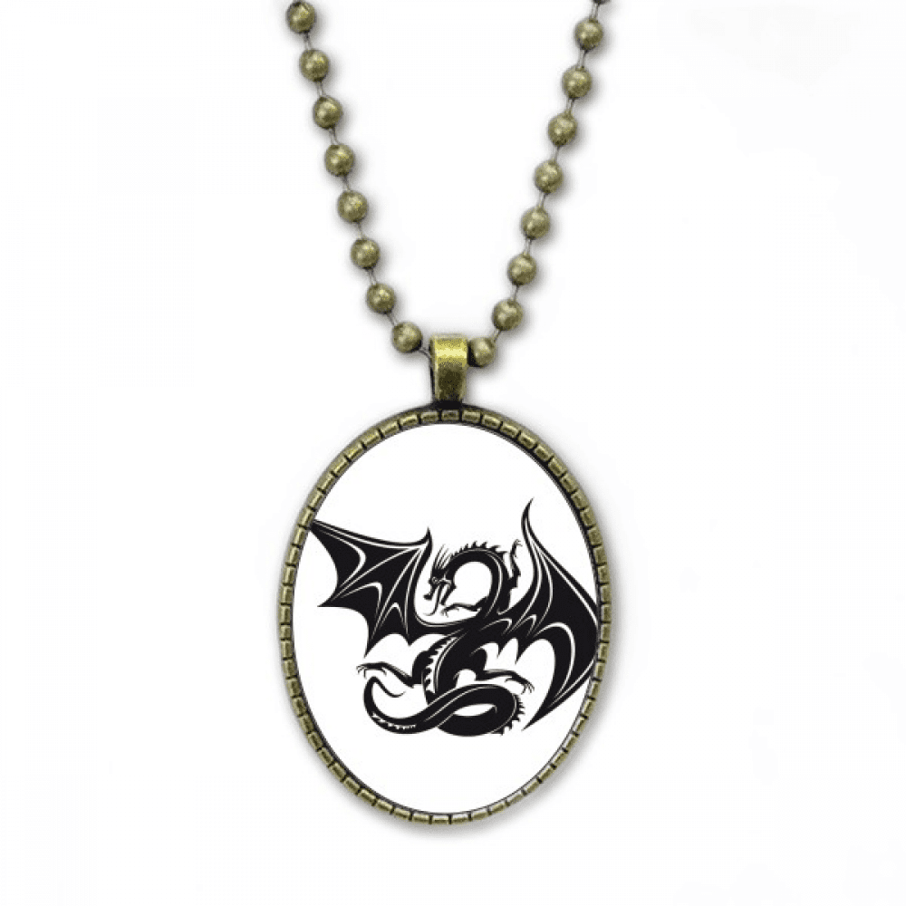 dragon animaux art grain outline necklace vintage chain bead pendant ...