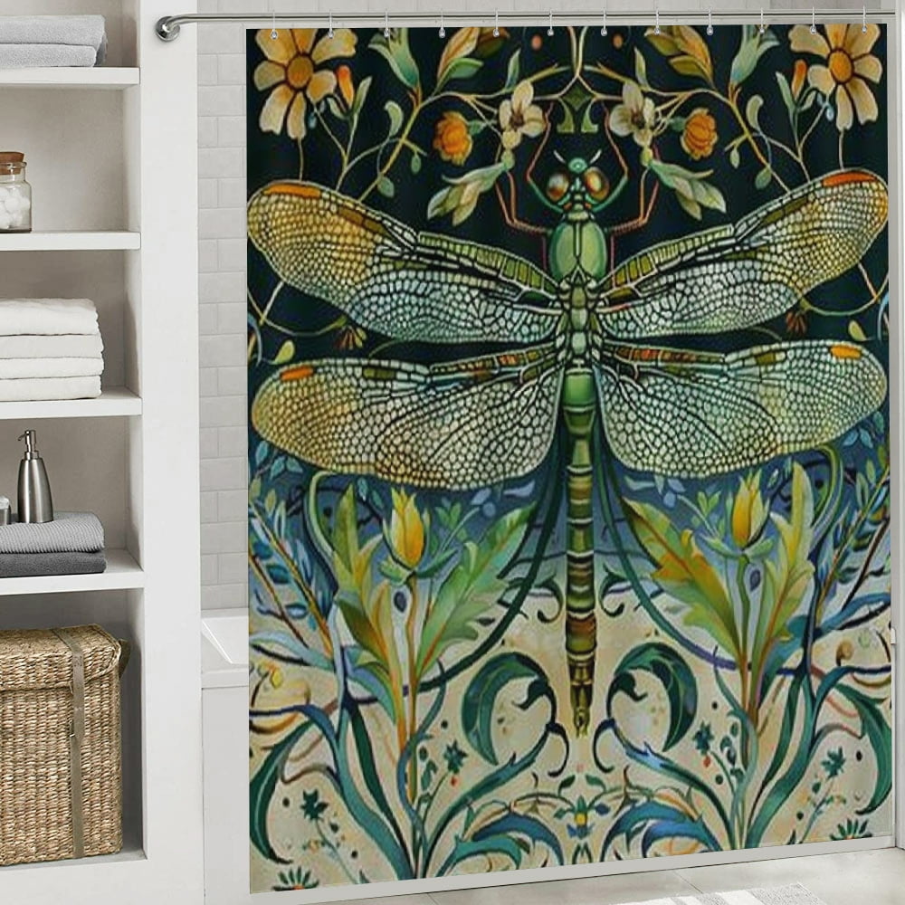 dragonfly, floral pattern, art nouveau beautiful pattern printed shower ...