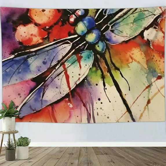 dragonfly flower watercolor painting Home Wall Tapestry Art Print ...