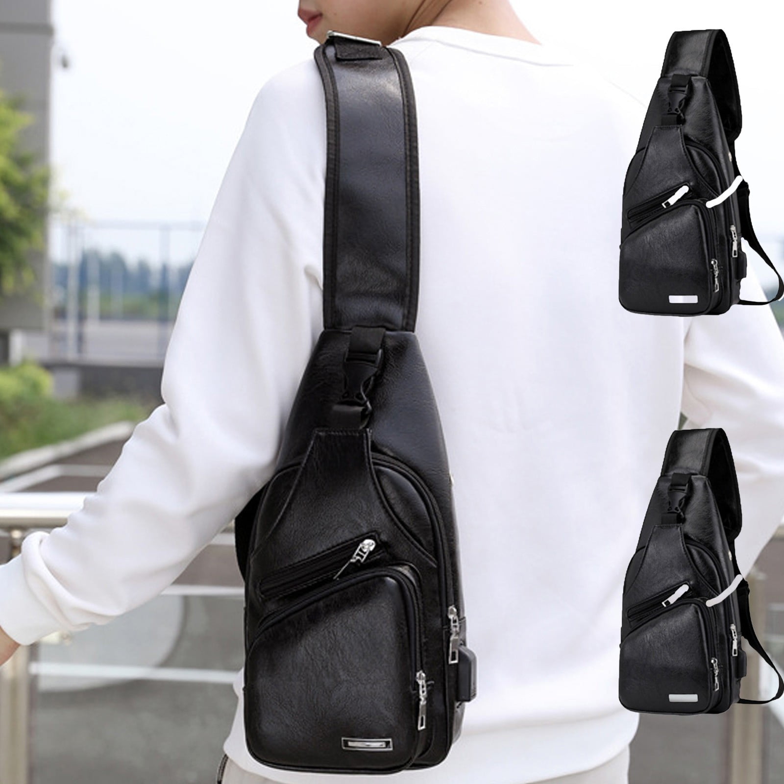 dreamlascar Mens Leather Sling Bag with USB Charging Port Waterproof ...