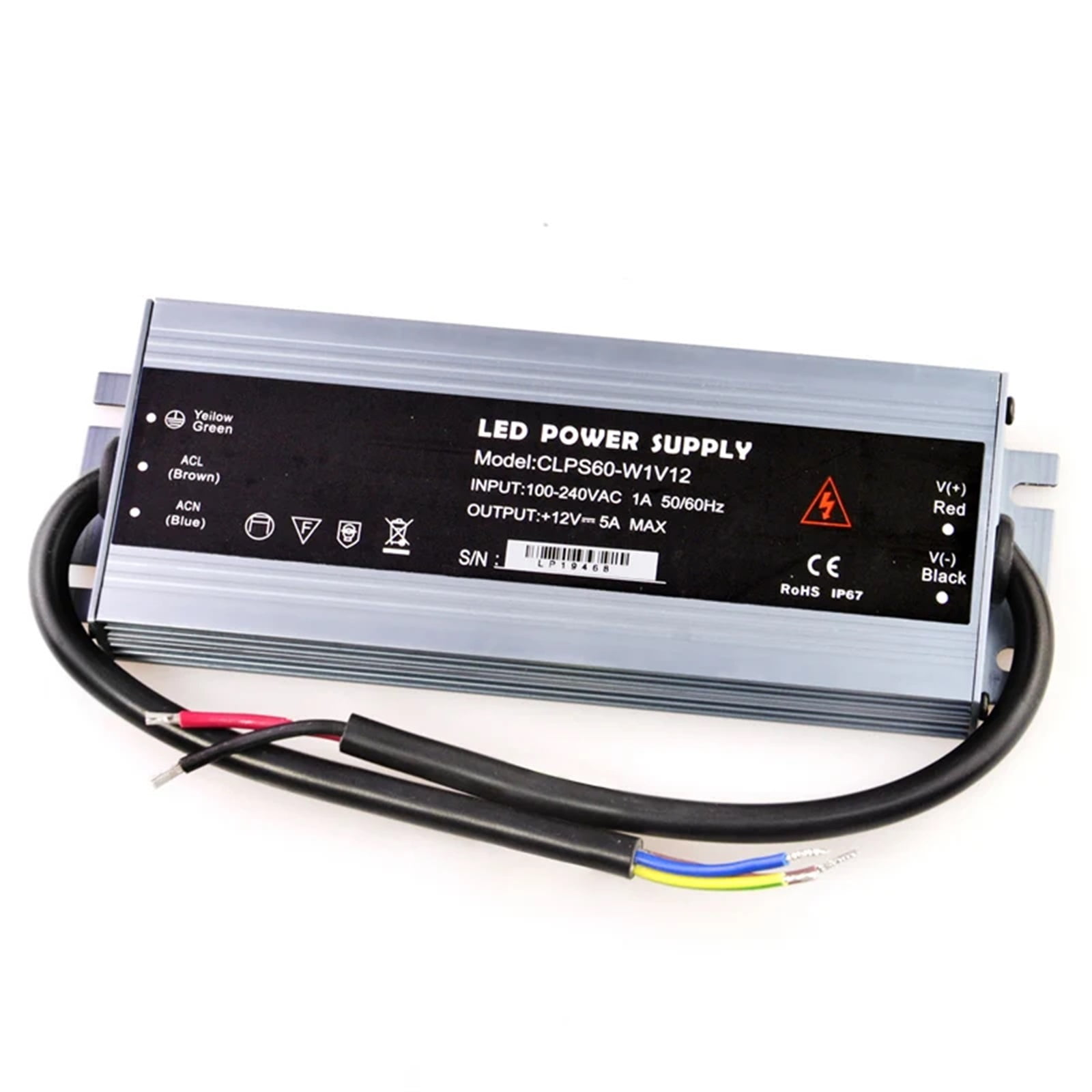 drive 12V Power Supply 60W 5A IP67 Waterproof 110V 220V AC to DC ...