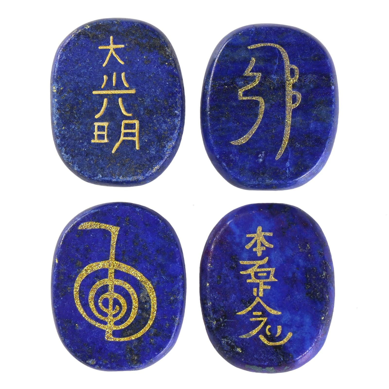 dssmboom Set of 4 Oval Lapis Lazuli Crystal Engraved Usui Reiki Symbols ...
