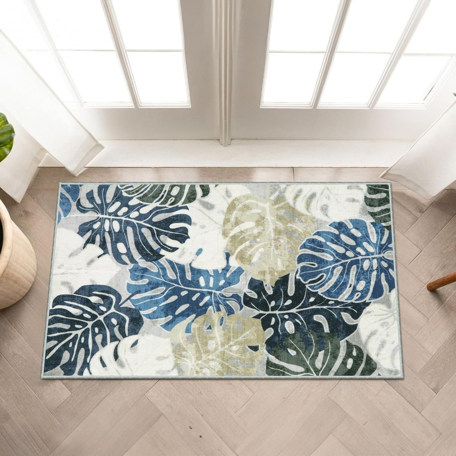 dsvcdv Leaf 2x3 Kitchen Rug Small Bathroom Blue Rug Washable Bedside ...