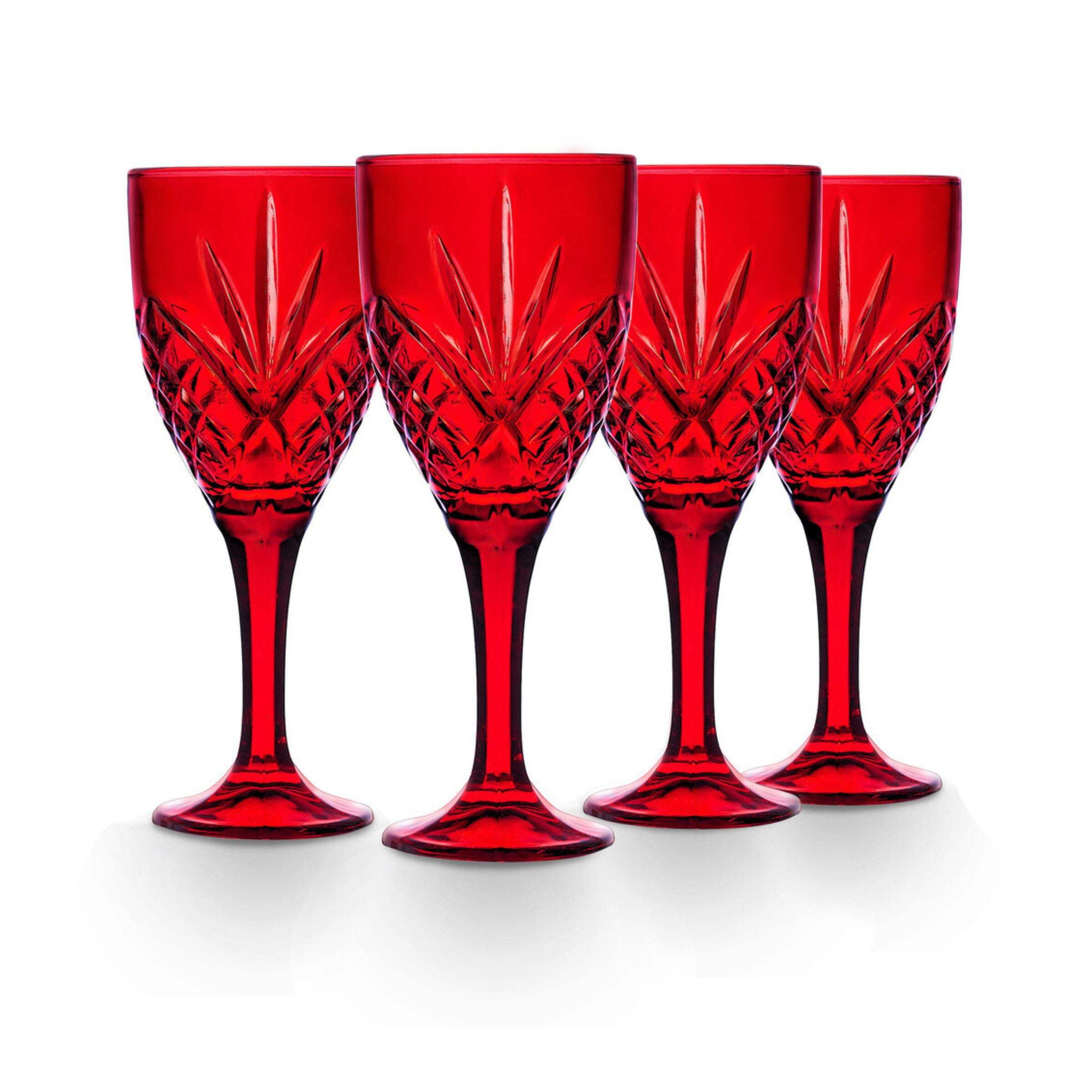 Dublin Crystal Diamond Cut Drinking Glassware, Red Goblet 12oz, Set of ...
