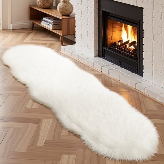 YEERSWAG, Faux Fur Rug, 2x6 ft, Fluffy White Sheepskin Area Rug ...