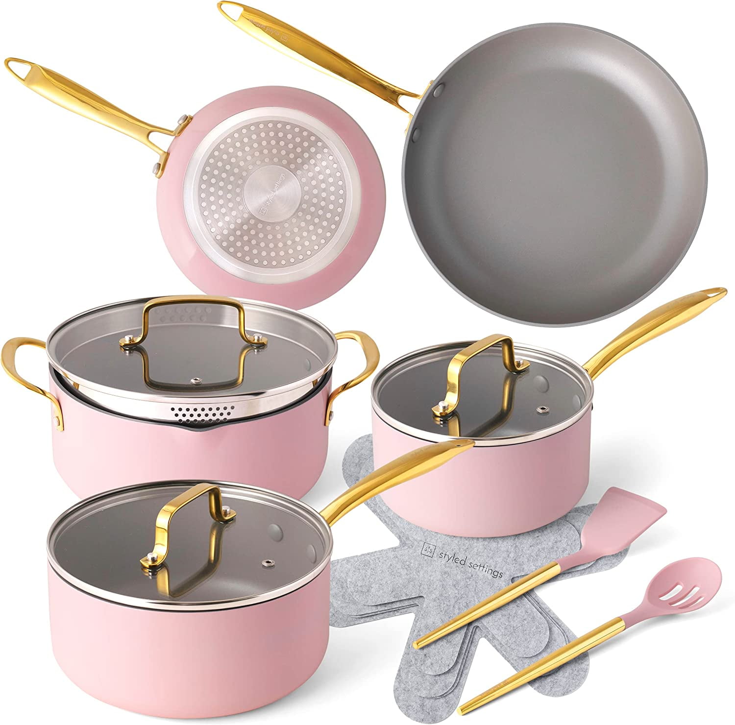 durable Styled Settings White Pots and Pans Set Nonstick-15 Piece Luxe ...