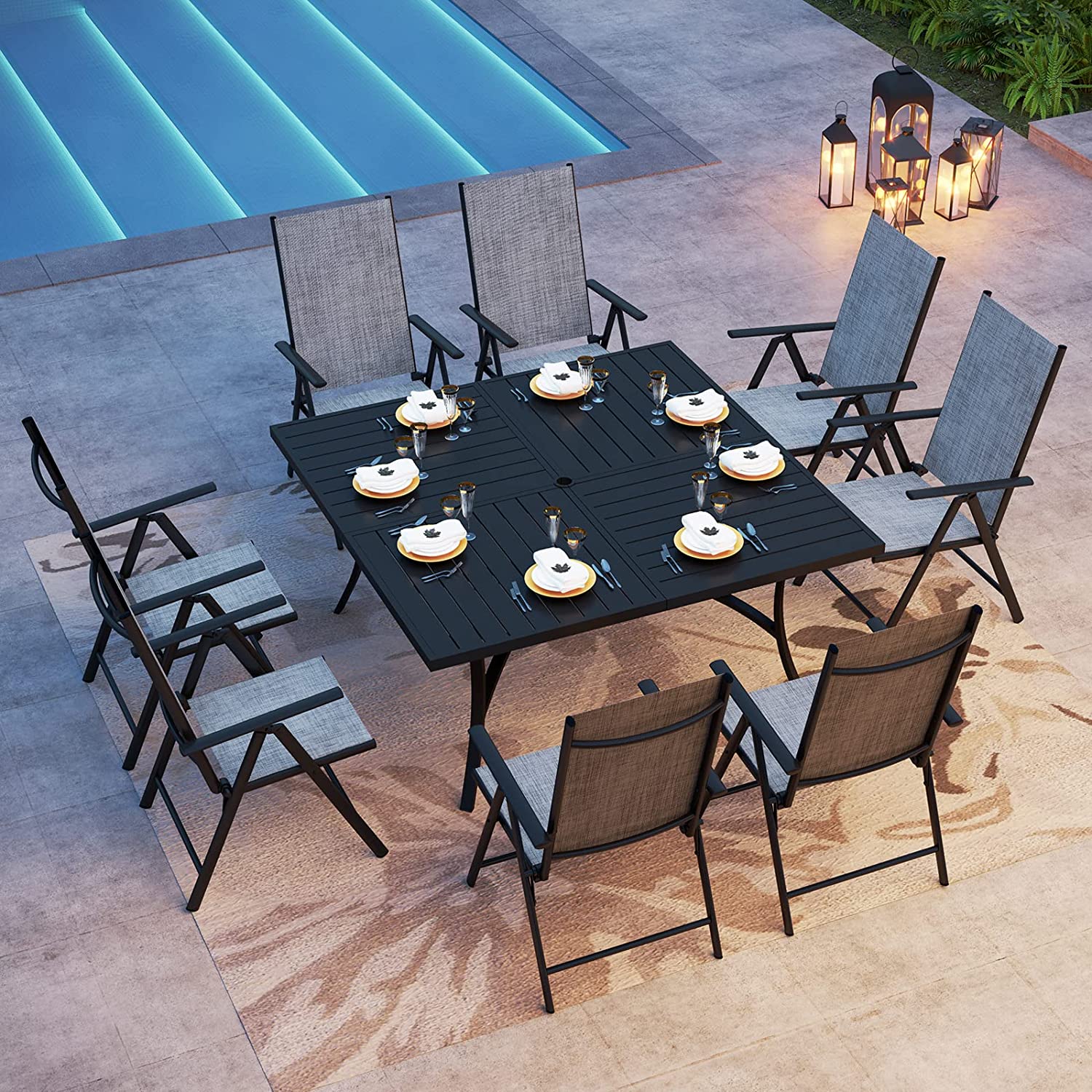 durable VILLA 9 Piece Patio Dining Set Outdoor Dining Furniture Patio ...