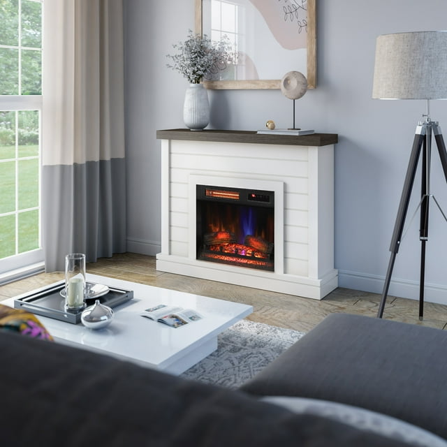 duraflame® Shiplap Wall Mantel Electric Fireplace, Bright White ...