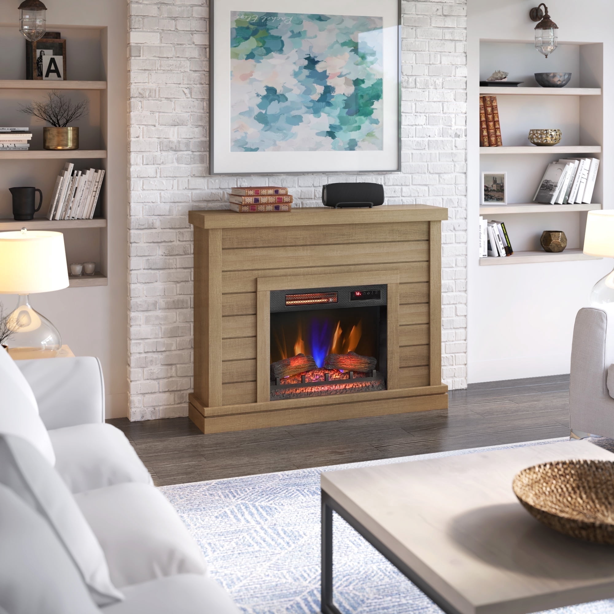 duraflame® Shiplap Wall Mantel Electric Fireplace, Calvin Brown ...