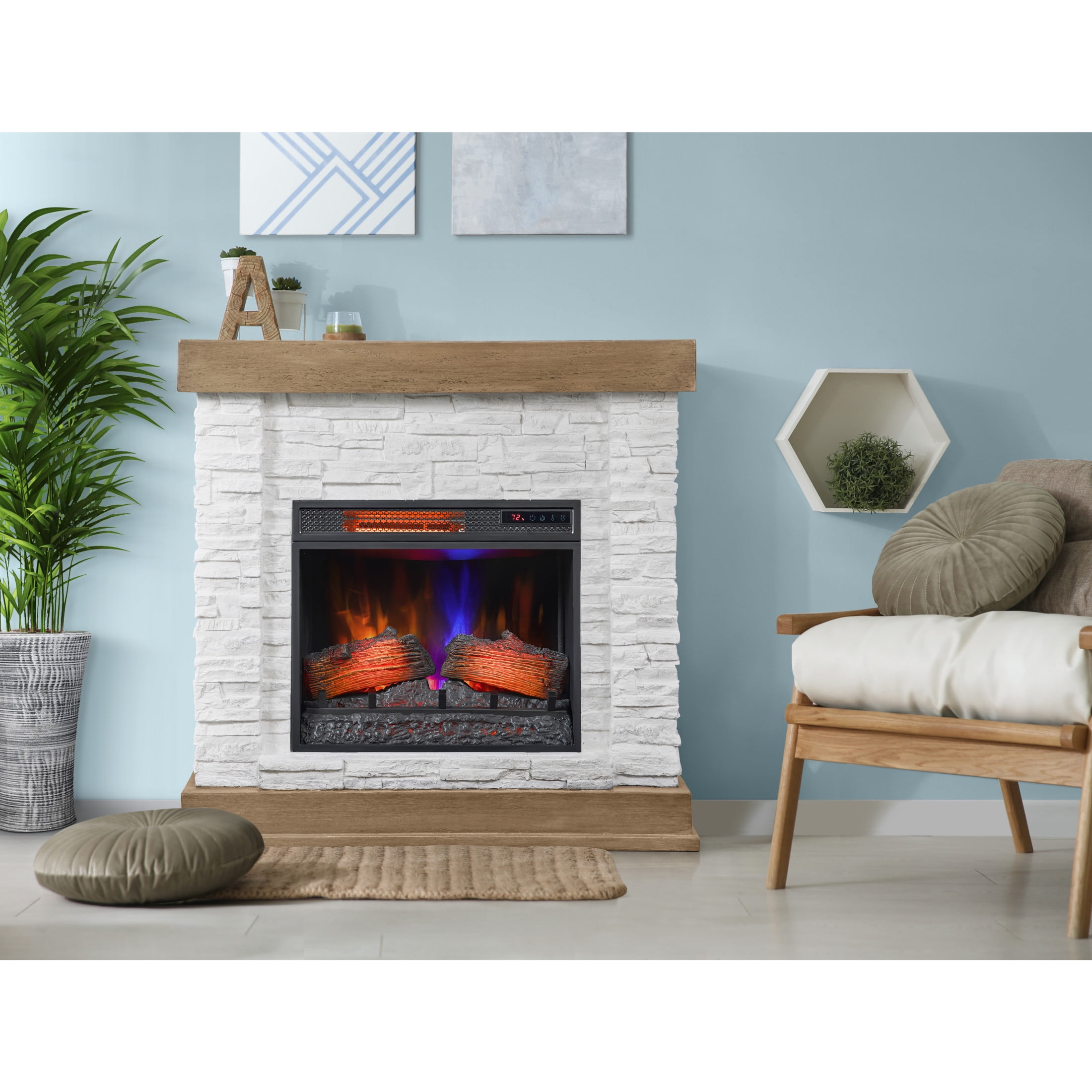 duraflame® Wall Mantel Electric Fireplace, Rustic White - Walmart.com