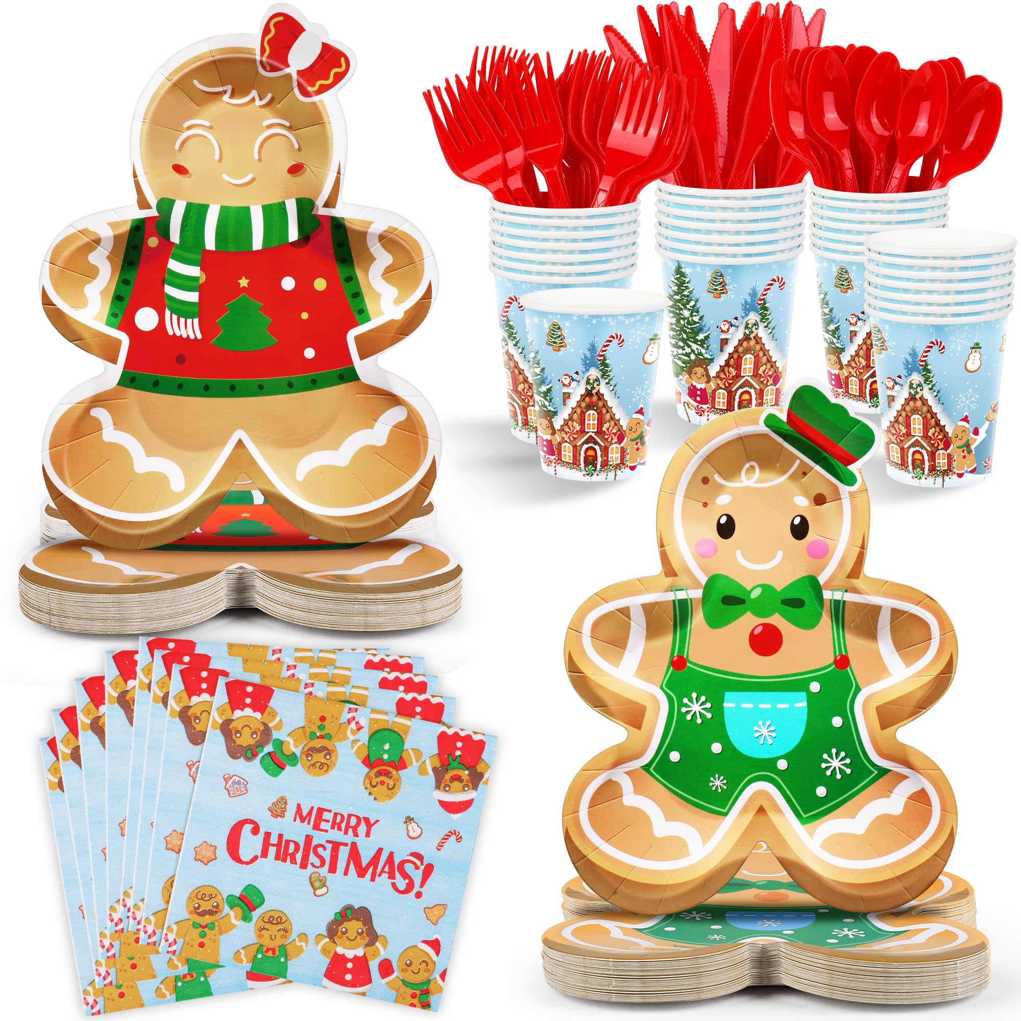 durony 168 Pieces Gingerbread Christmas Party Supplies Merry Christmas Tableware Set Includes ...
