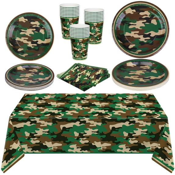 durony 97 Pieces Camouflage Themed Party Supplies Serve 24 Dinner Table ...