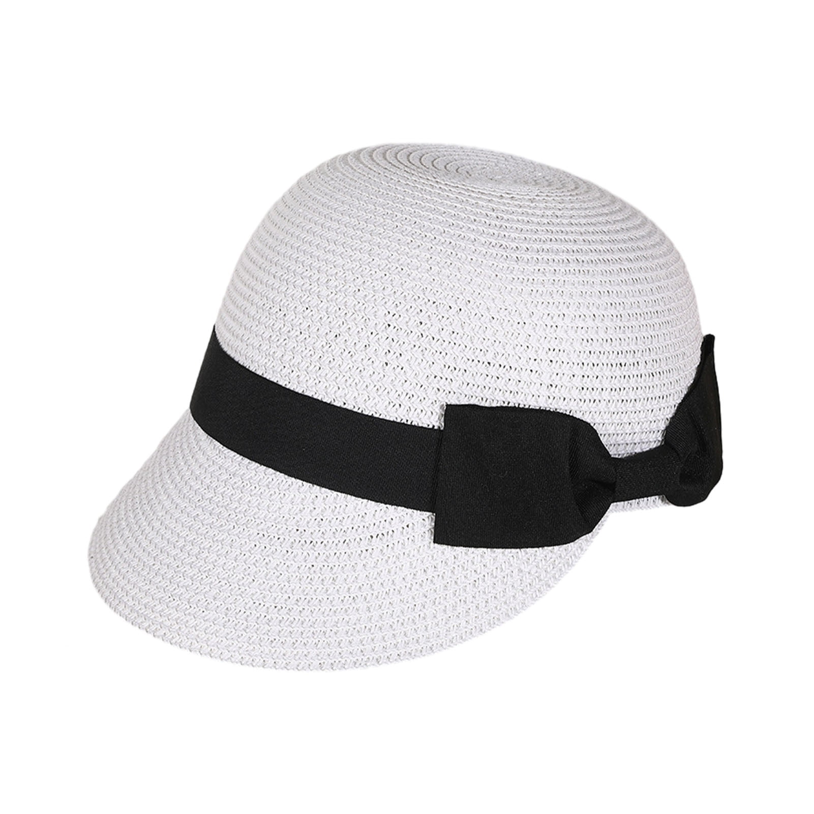 duwiikab Straw Hat Wide Black Ribbon Bow Dome Flat Brim Baseball Hat ...
