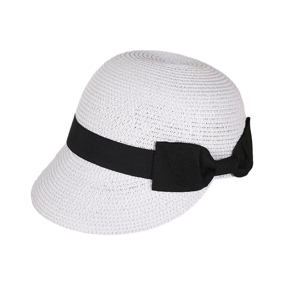 duwiikab Straw Hat Wide Black Ribbon Bow Dome Flat Brim Baseball Hat ...