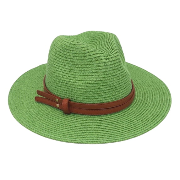 duwiikab Women Jazz Hat Wide Brim Faux Leather Belt Decor Beach Straw ...