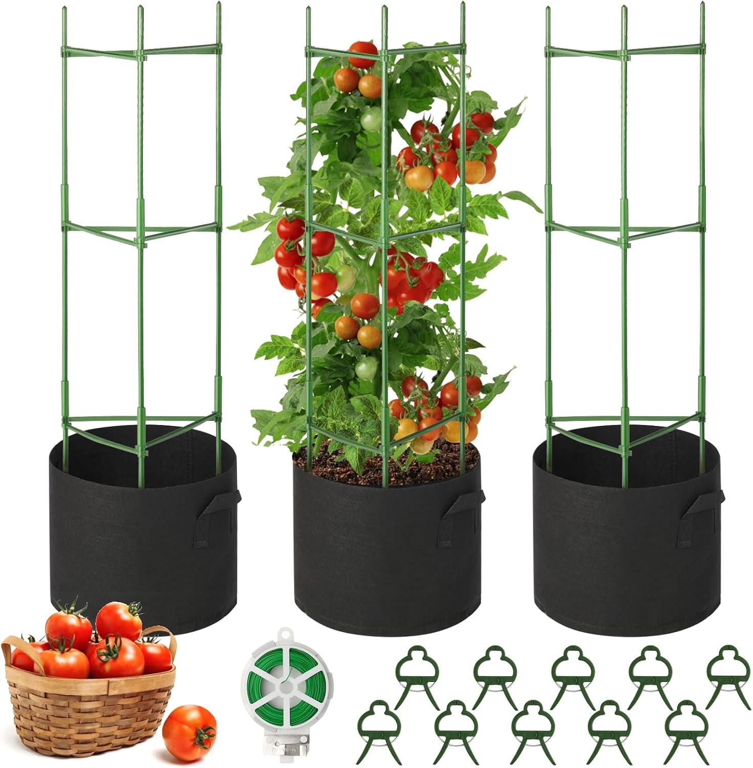 dvbiyno 3 Pack Tomato Cages for Garden Square Heavy Duty Metal Trellis ...