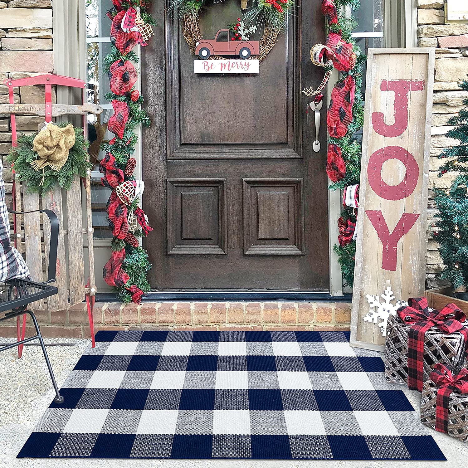 dvbiyno Beige Striped Rug 4x6 Indoor Outdoor Front Door Hand Woven ...