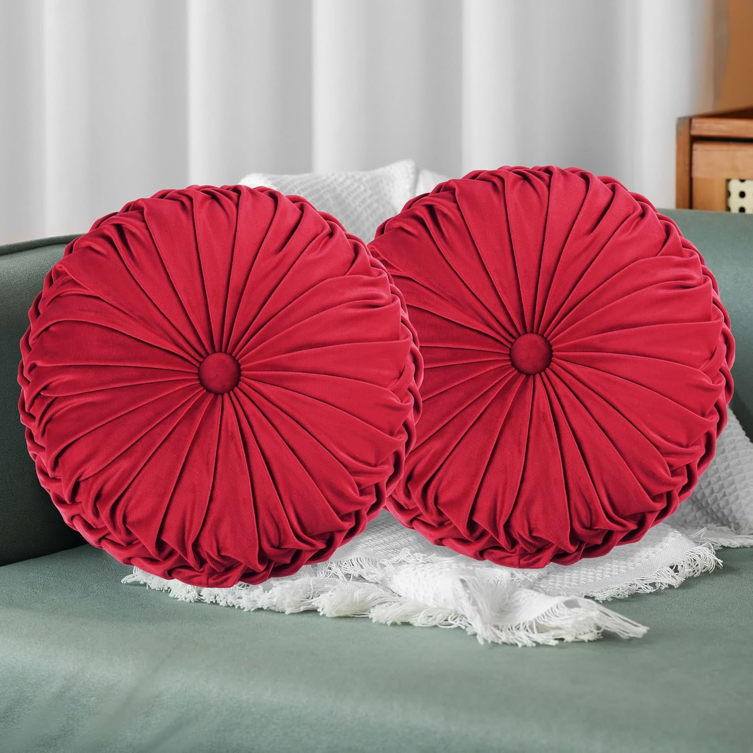 dvbiyno Decorative Round Pleated Throw Pillows Classy Accent Pumpkin ...