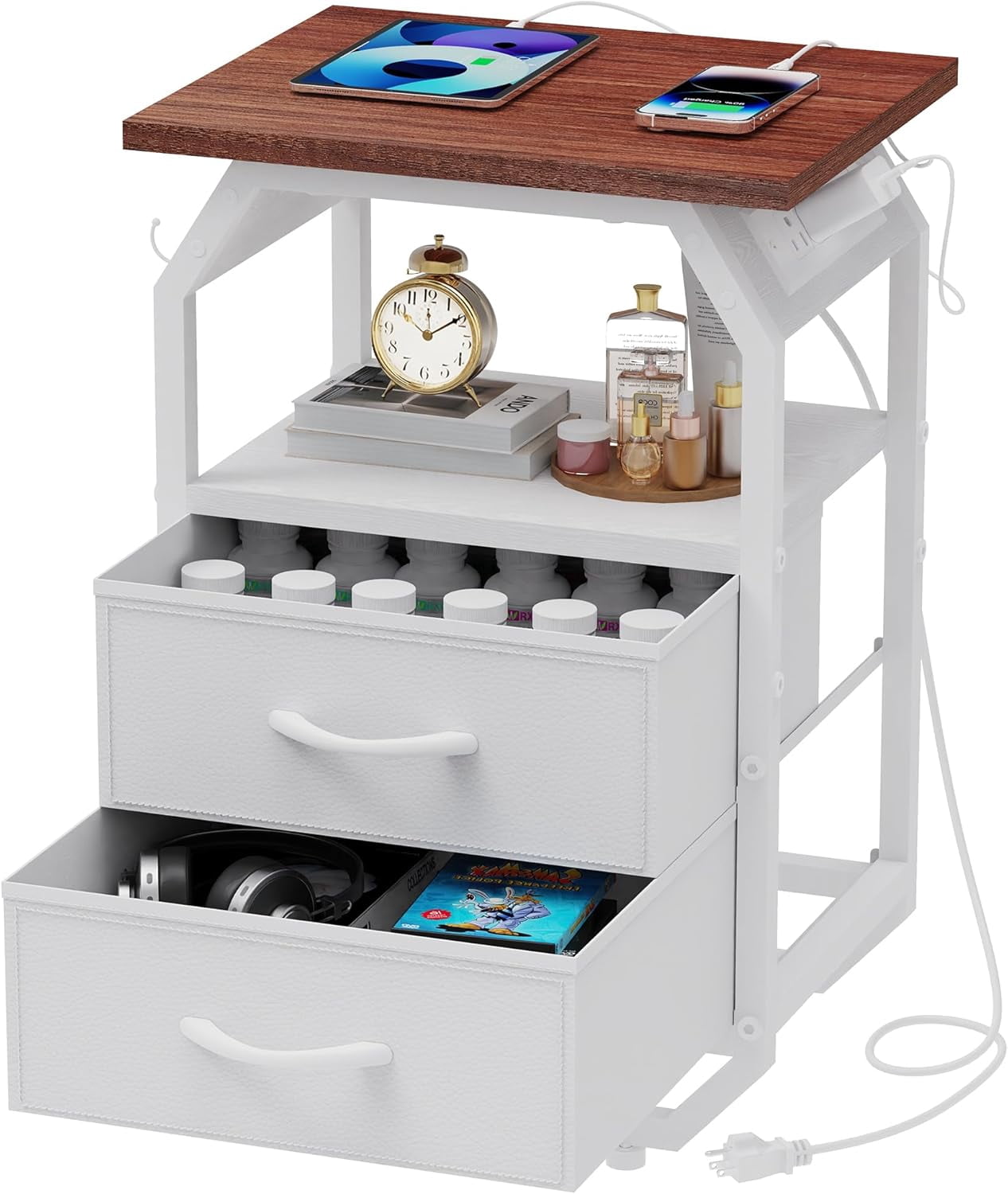 dvbiyno Night Stand for Bedroom Bedside Table Nightstand with Charging ...