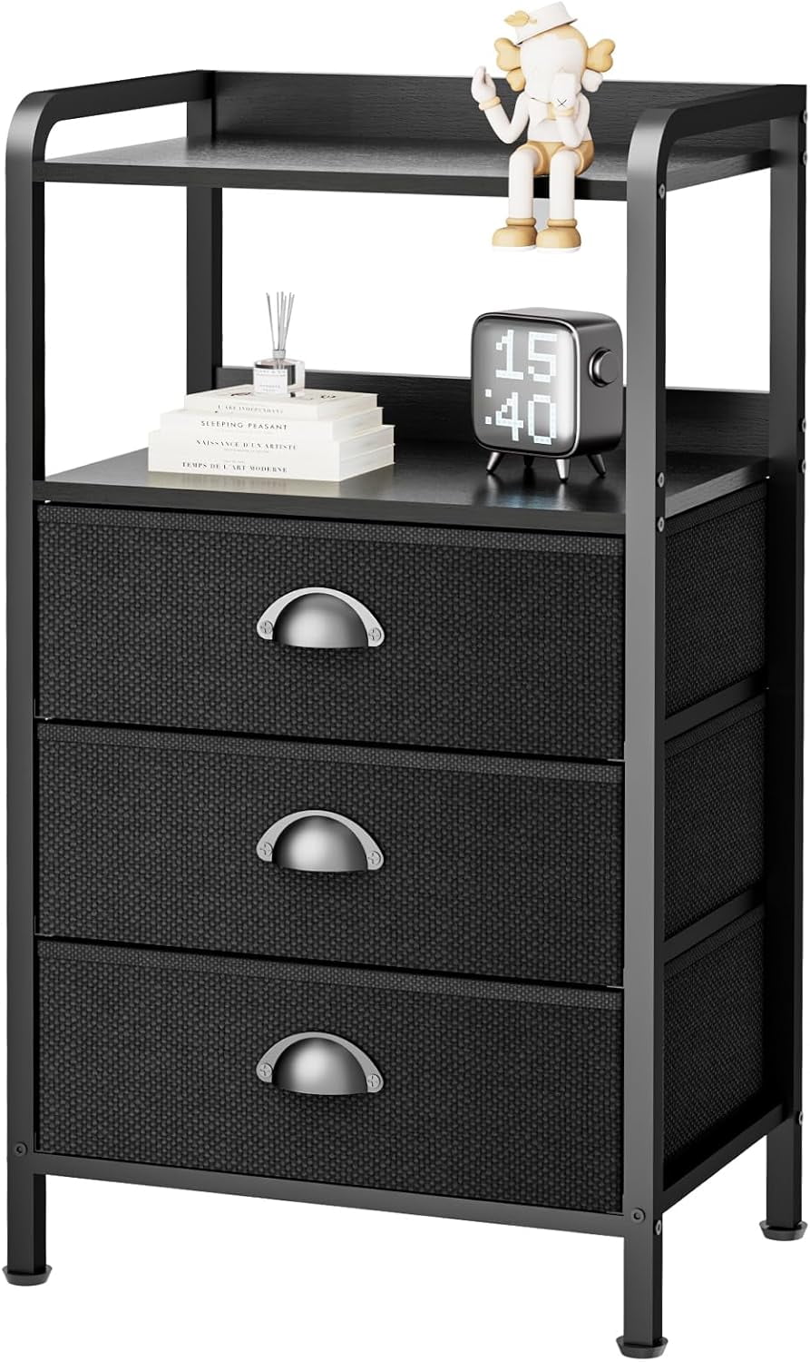 dvbiyno Night Stand Bedside Table Bedroom Nightstand with Shelf Bed Side Tables with Fabric ...