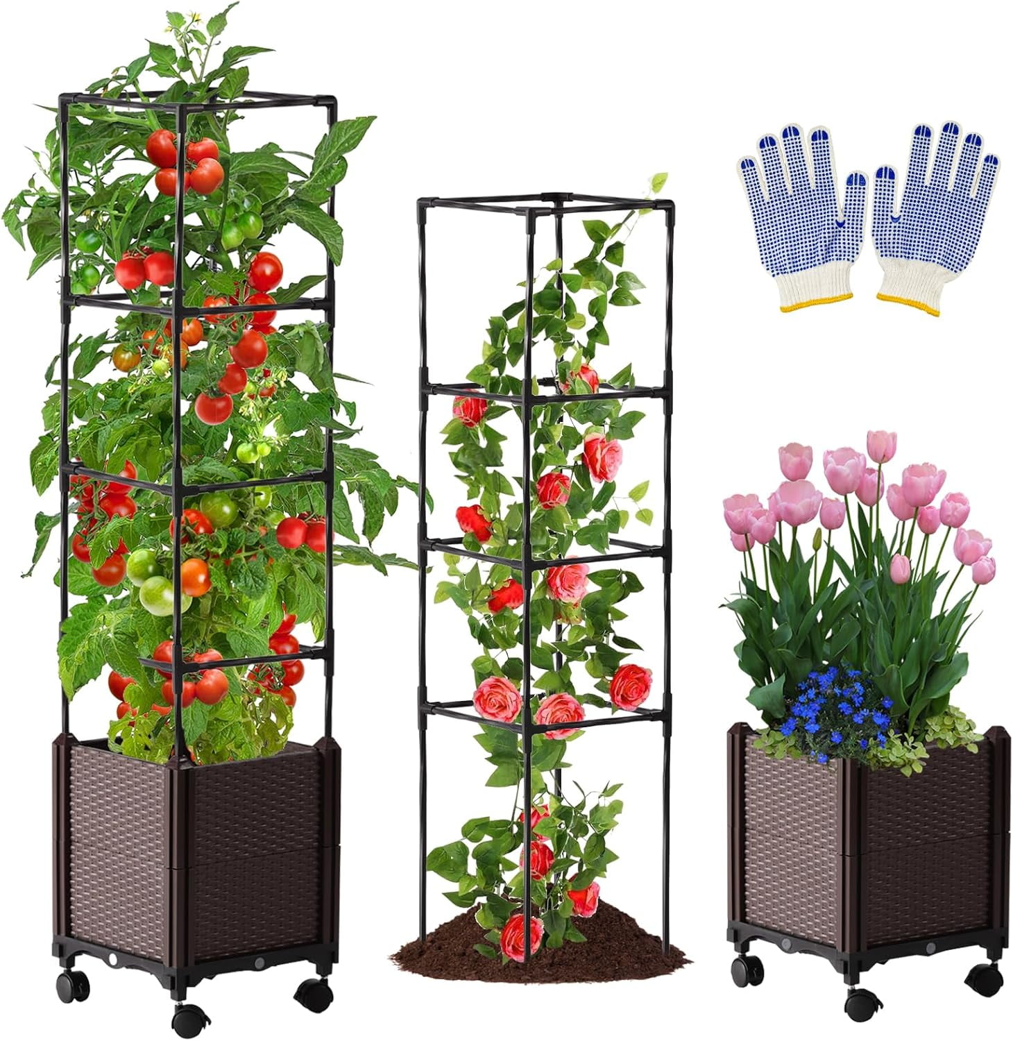dvbiyno Raised Garden Bed Planter with Trellis 47" Self-Watering Tomato ...